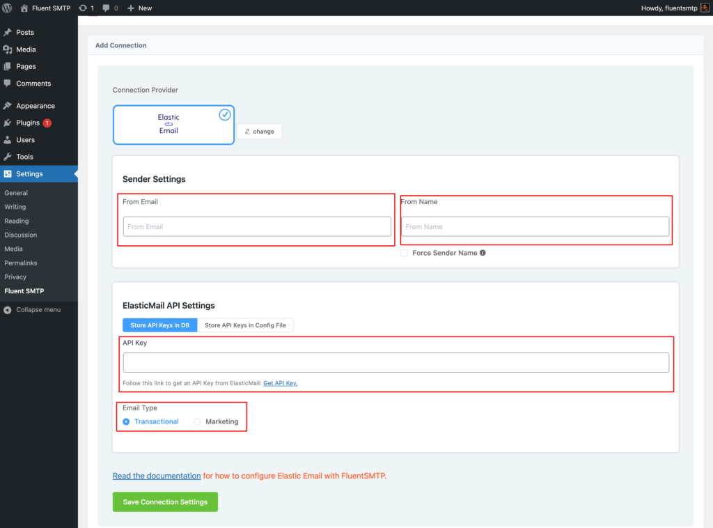 Configure Elastic Email in FluentSMTP - FluentSMTP